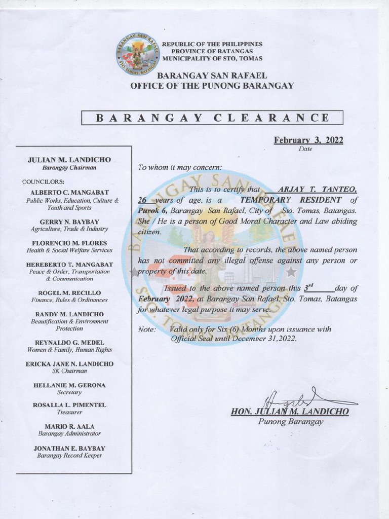 Barangay Clearance | PDF