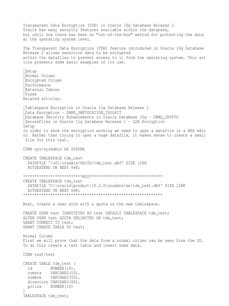TDE | PDF | Oracle Database | Table (Database)