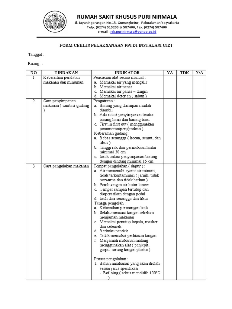 Monitoring Pelaksanaan Ppi Unit Gizi | PDF