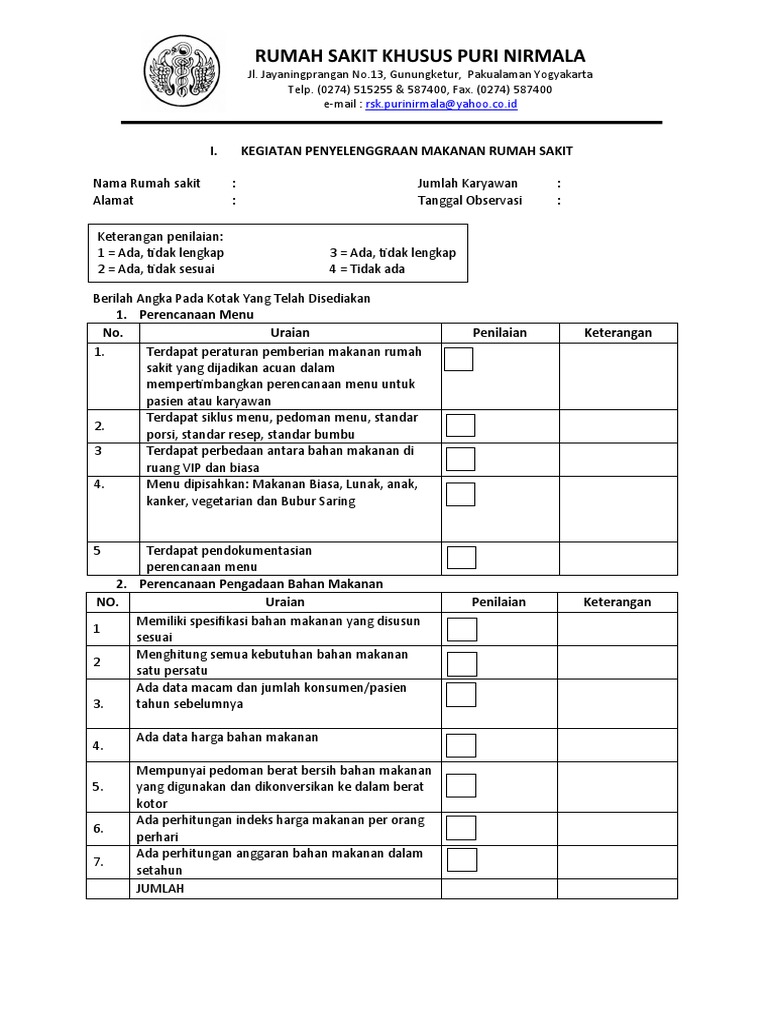 Form Monitoring Instalasi Gizi | PDF