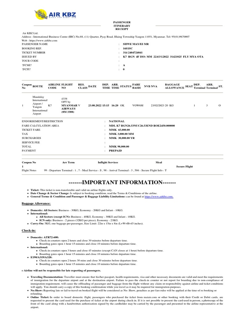 IMPORTANT INFORMATION - : Baggage Allowance | PDF | Transport | Aviation