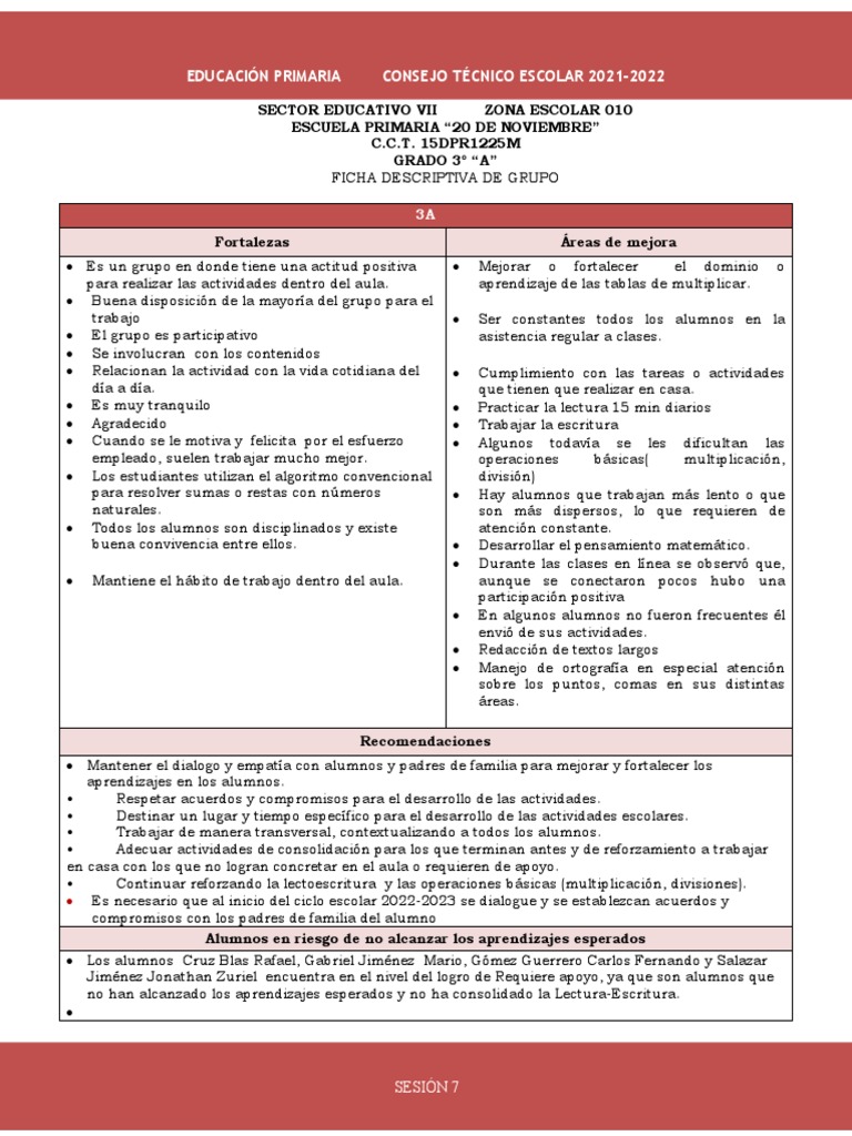Ficha Descriptiva 3a 21-22 | PDF | Educación primaria | Comprensión lectora