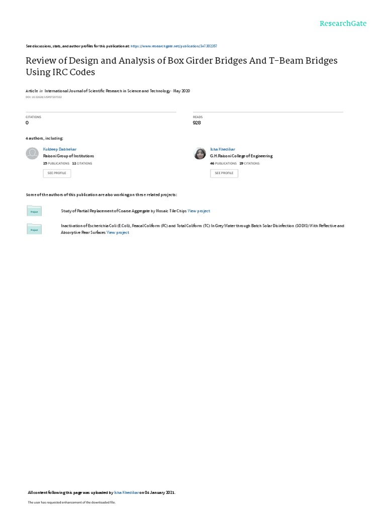 Review of Design and Analysis of Box Girder Bridges and T-Beam Bridges Using IRC Codes | PDF ...