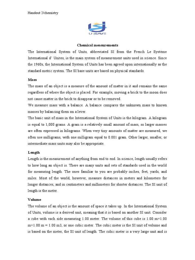 Handout 2 Chemistry Measurements | PDF | Temperature | Celsius