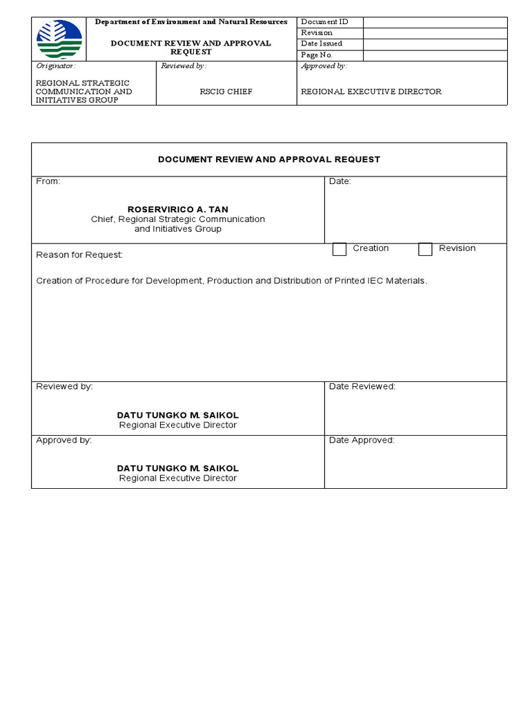 Document Review and Approval Request: Originator: Reviewed By: Approved ...