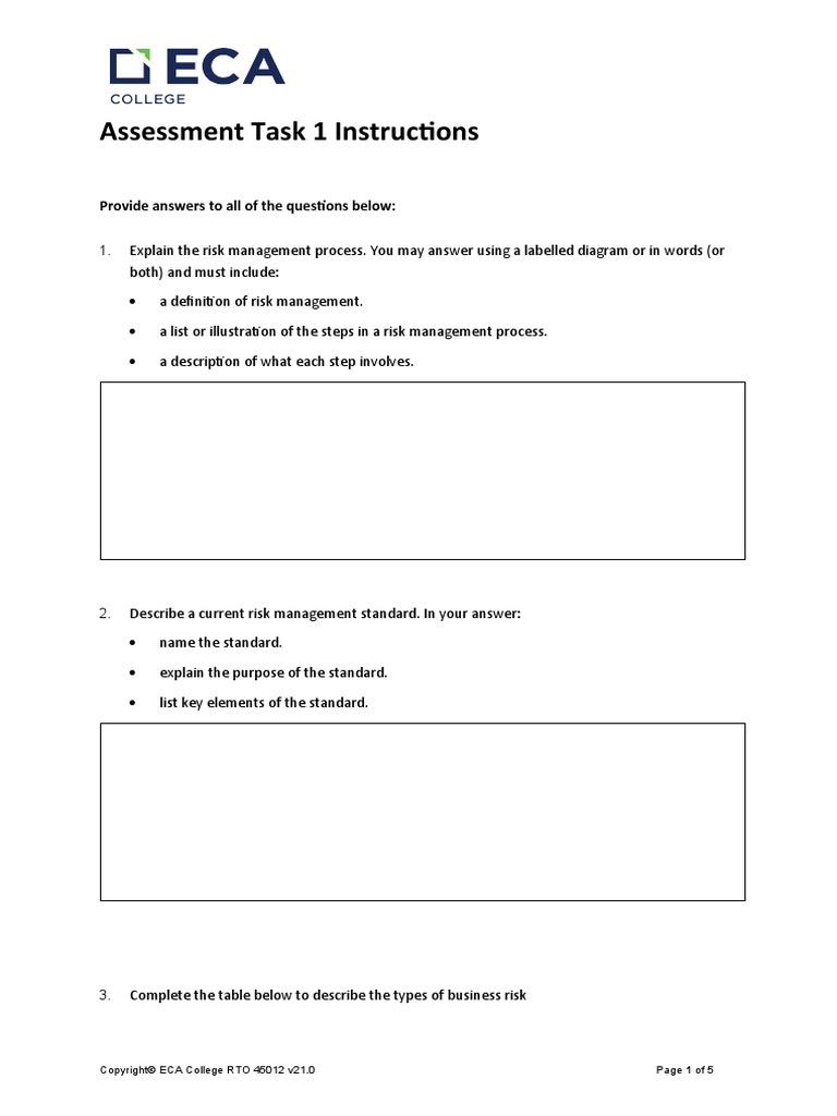 BSBOPS504 - Assessment Task 1 - Written Question Template | PDF | Risk | Risk Management