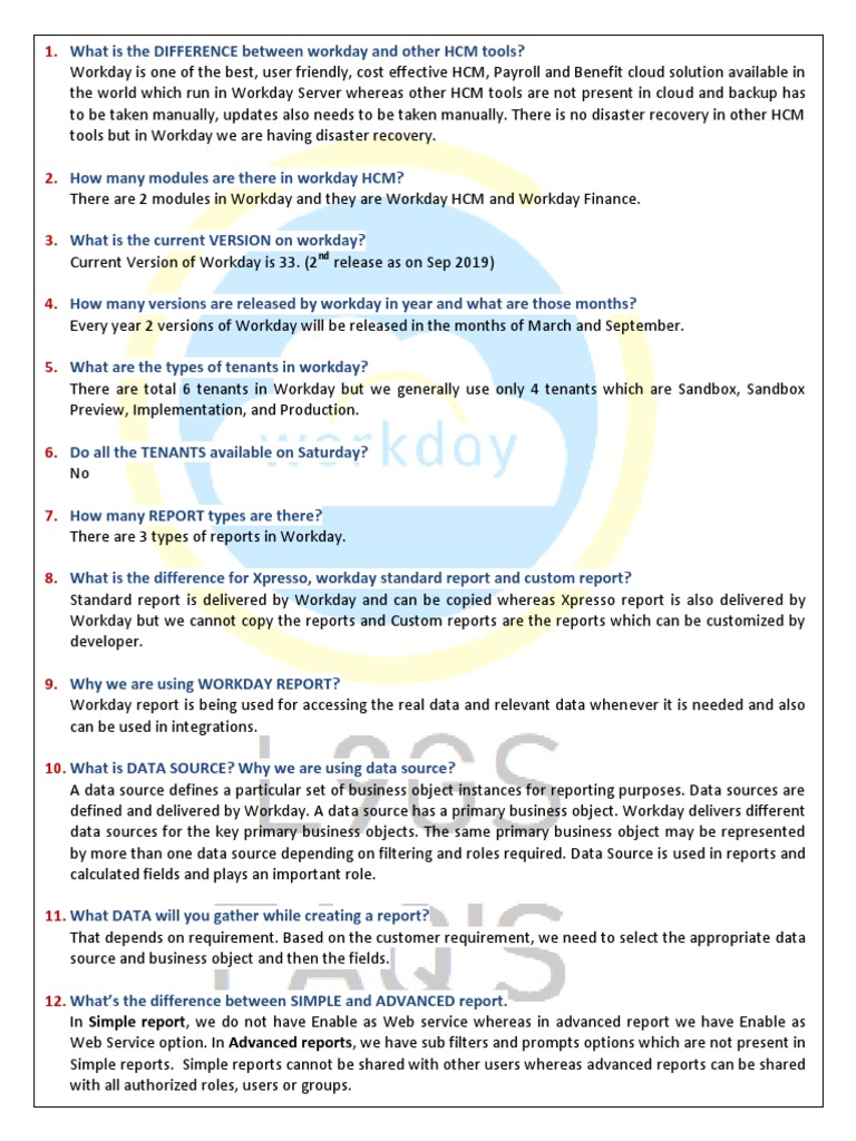 Interview_Questions_Workday HCM FAQ'S by L9GS - Copy | PDF | X Path | Xml