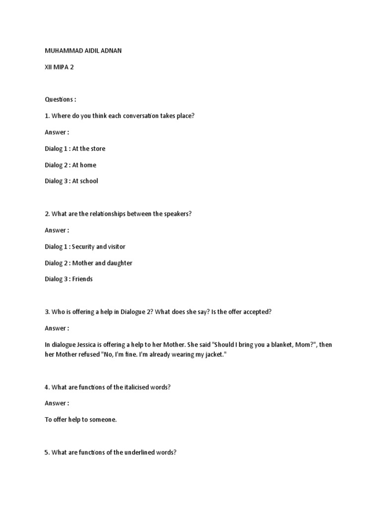 Muhammad Aidil Adnan (Read The Dialogue and Answer The Questions) | PDF