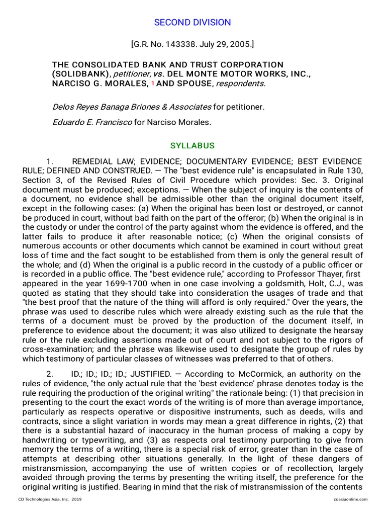 The Consolidated Bank V Del Monte Motor Works | PDF | Demurrer ...
