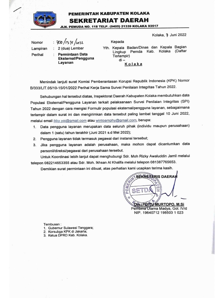 Surat Permintaan Data Eksternal | PDF