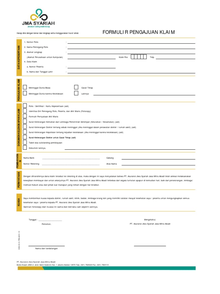 Form Klaim JMA Syariah | PDF