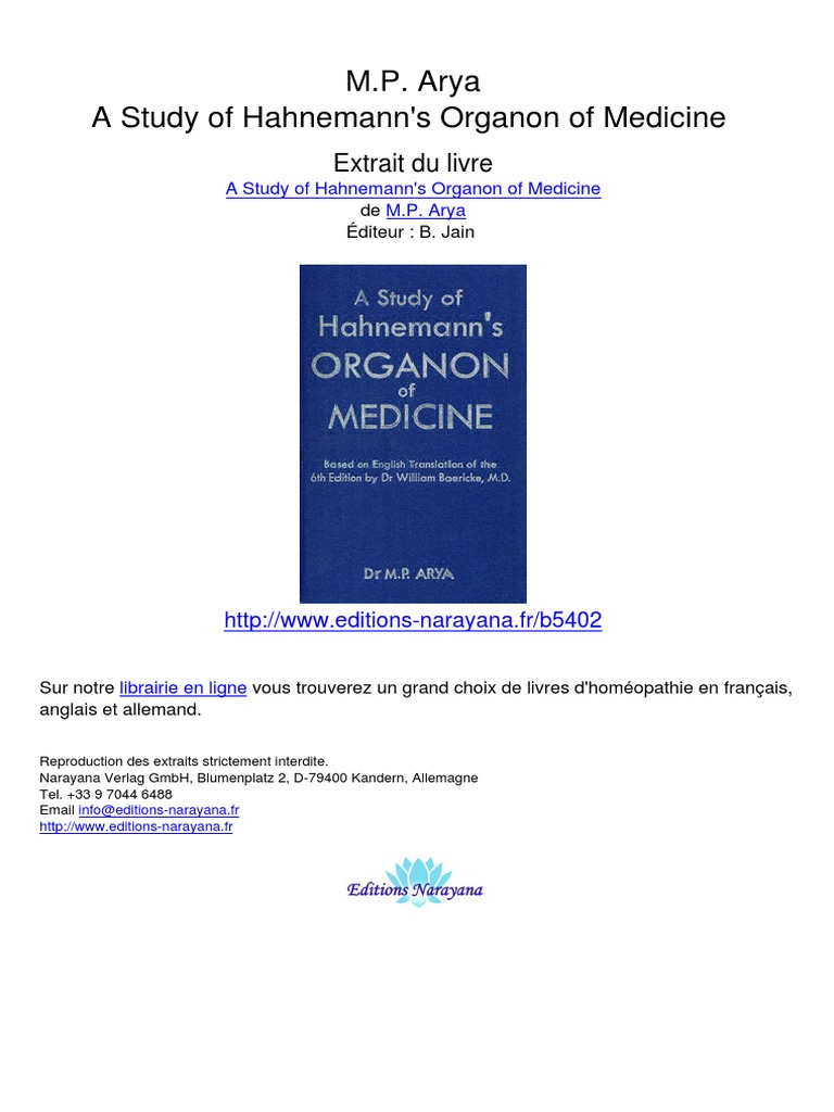 A Study of Hahnemann S Organon of Medicine M P Arya.05402 2introduction | Download Free PDF ...