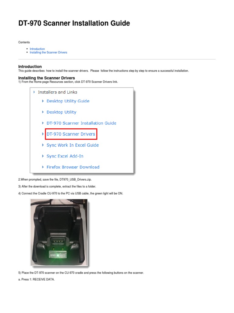DT-970 Scanner Installation Guide: Installing The Scanner Drivers | PDF