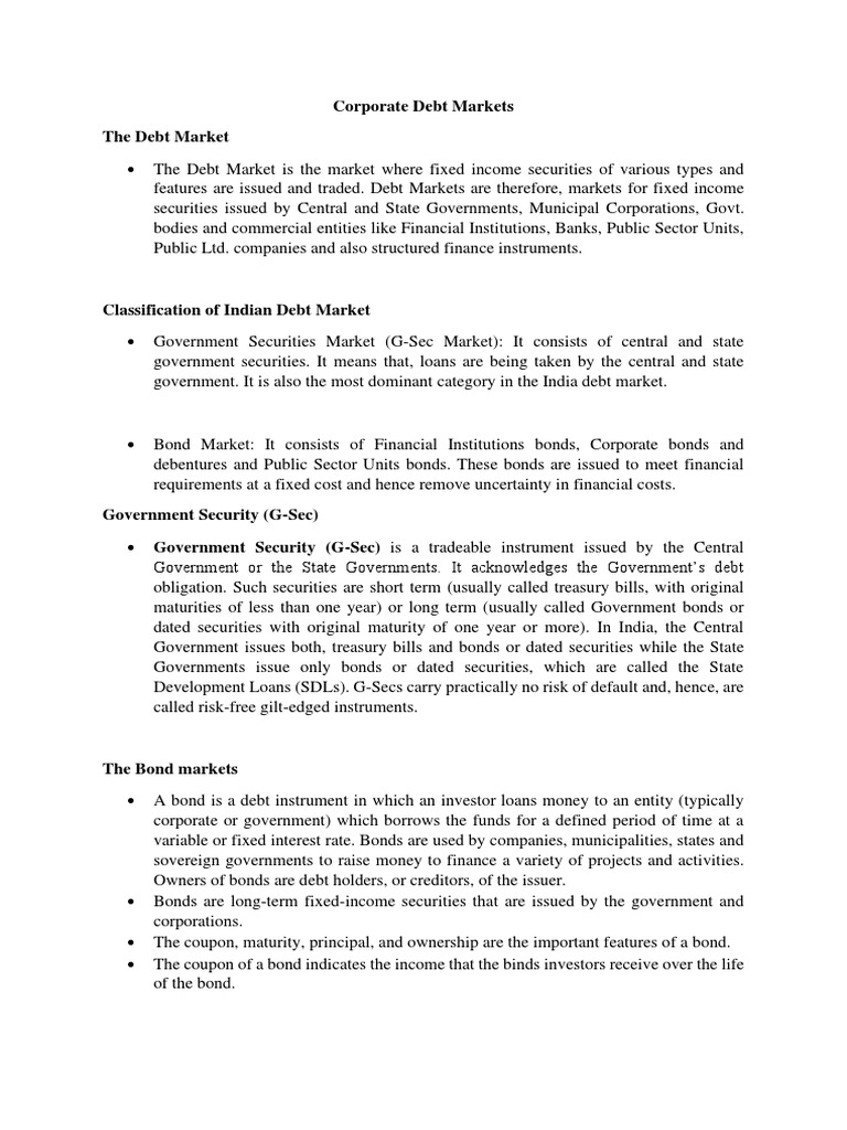 Corporate Debt Markets The Debt Market | PDF | Bonds (Finance) | Yield ...