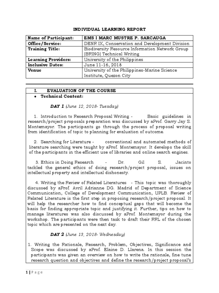 INDIVIDUAL LEARNING REPORT Technical Writing | PDF | Science | Cognition