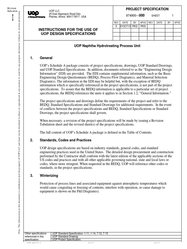 974900-000-Instructions For Use of UOP Design Specs Rev 00 | PDF | Specification (Technical ...