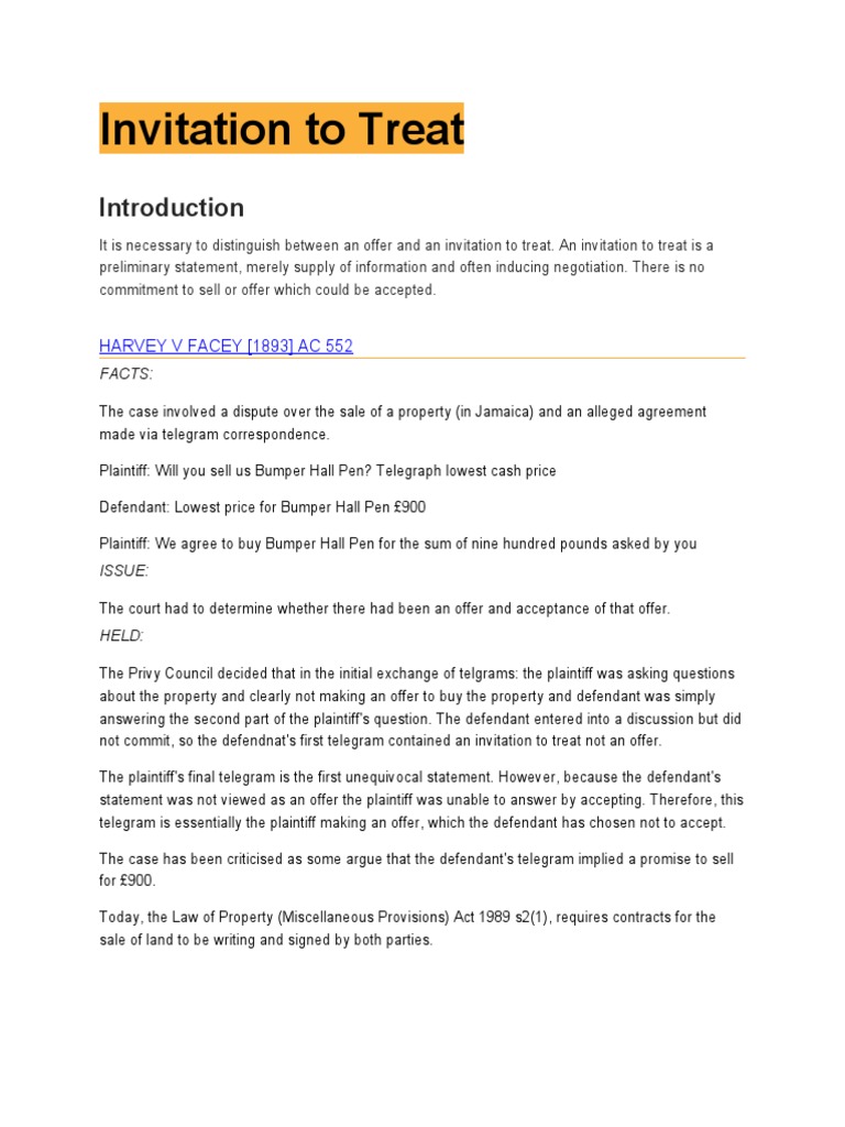 Invitation To Treat | PDF | Legal Concepts | Business Law