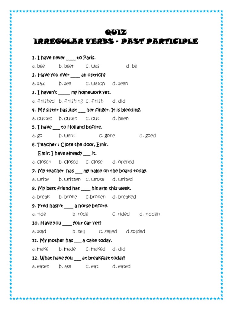 Past participle verbs quizz | PDF | Linguistics | Language Families