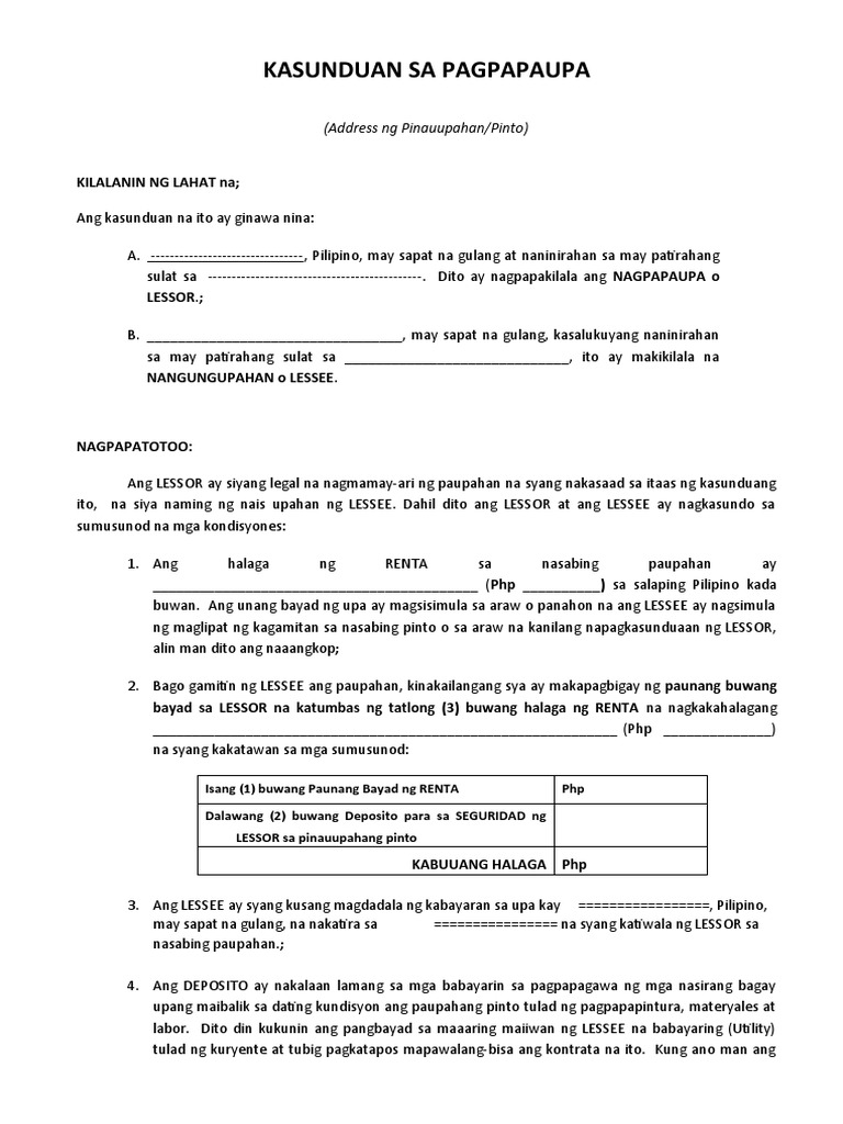 Kasunduan Sa Pagpapaupa2 | PDF