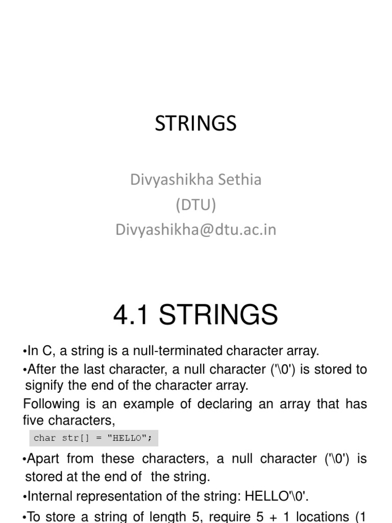 Strings: Divyashikha Sethia (DTU) Divyashikha@dtu - Ac.in | PDF | String (Computer Science ...