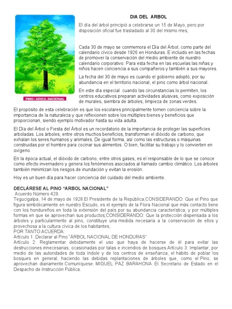 Día del Árbol y el Pino Nacional en Honduras | PDF | Honduras | Entorno ...