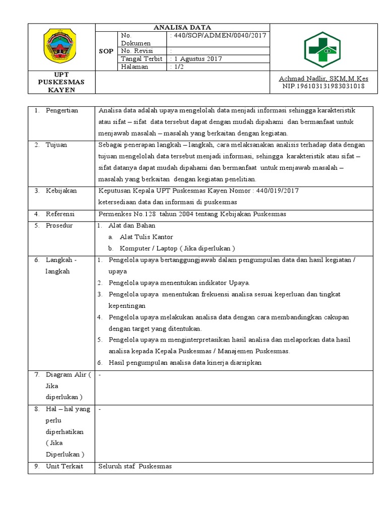 SOP Analisa Data Puskesmas Kayen | PDF
