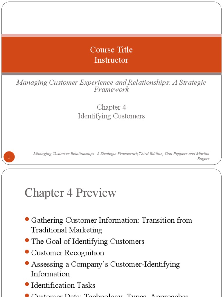 Course Title Instructor: Managing Customer Experience and Relationships: A Strategic Framework ...