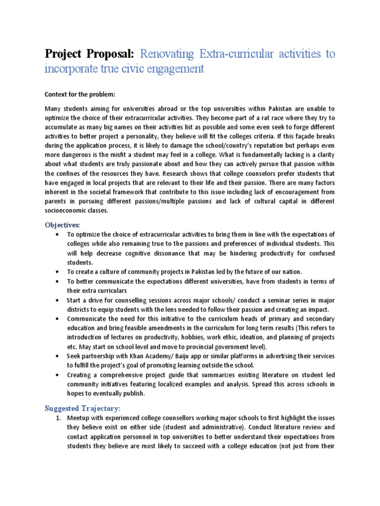 Project Proposal:: Renovating Extra-Curricular Activities To ...