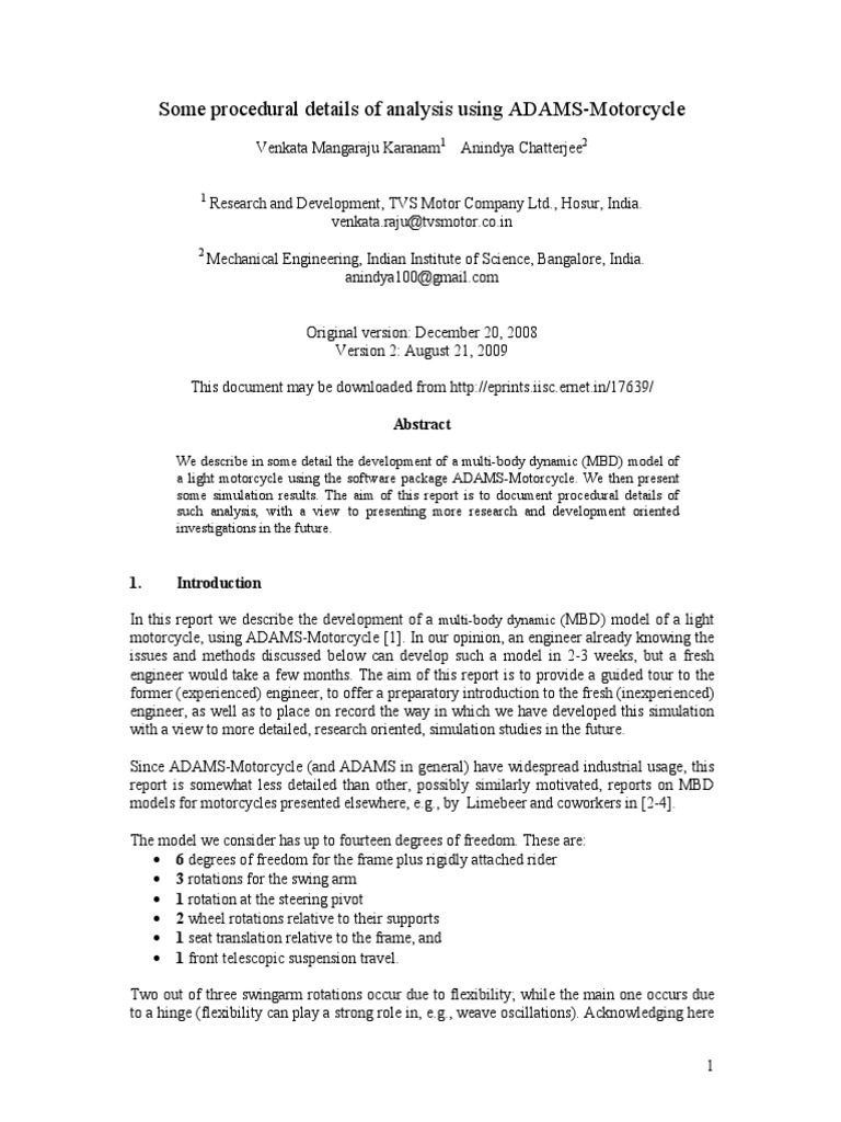 Some Procedural Details of Analysis Using ADAMS-Motorcycle | PDF | Simulation | Control Theory