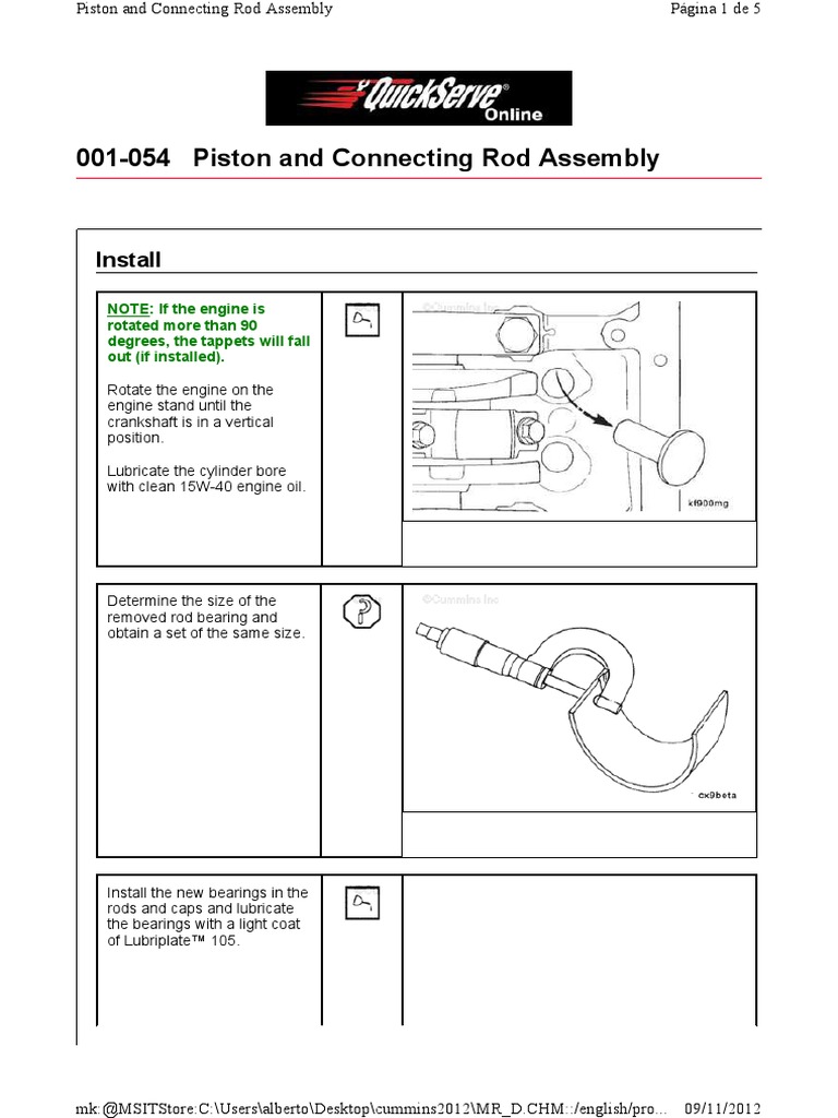 001-054 Piston and Connecting Rod Assembly: Install | PDF | Piston ...