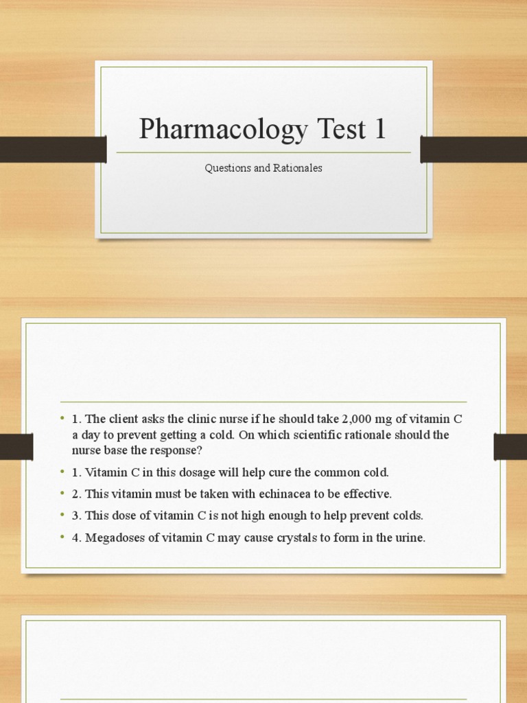 Pharmacology Test 1: Questions and Rationales | PDF