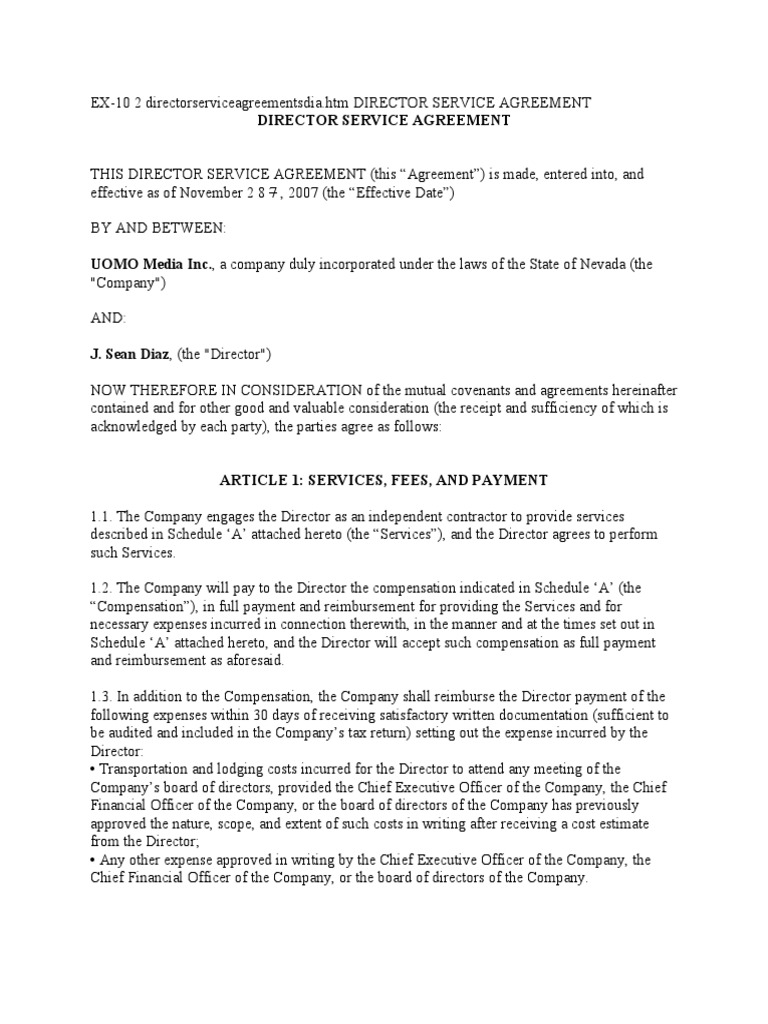 Director Service Agreement | PDF | Arbitration | Board Of Directors