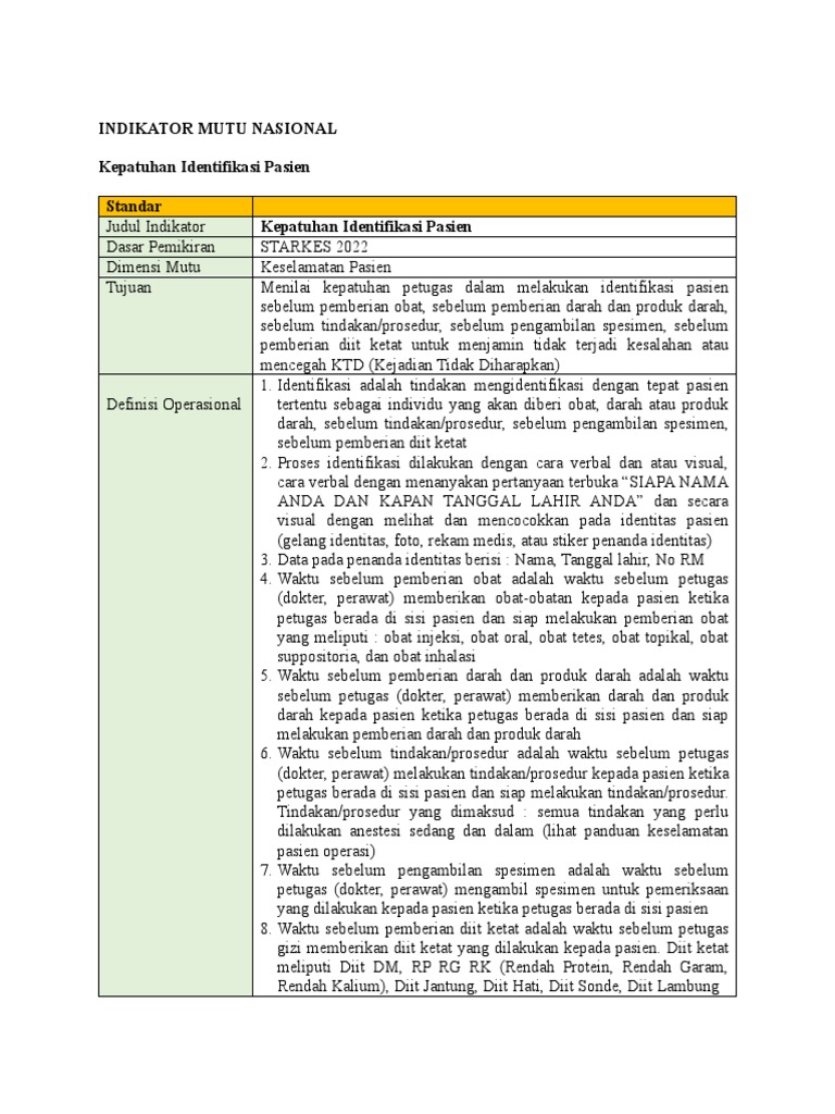 Contoh Template Profil Indikator Mutu | PDF