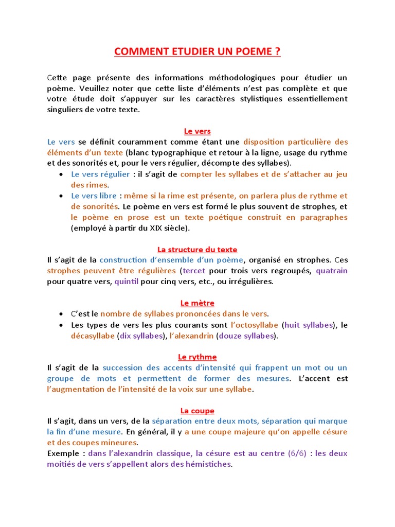 Étudier la structure d'un poème | PDF | Rime dans la poésie | Métaphore
