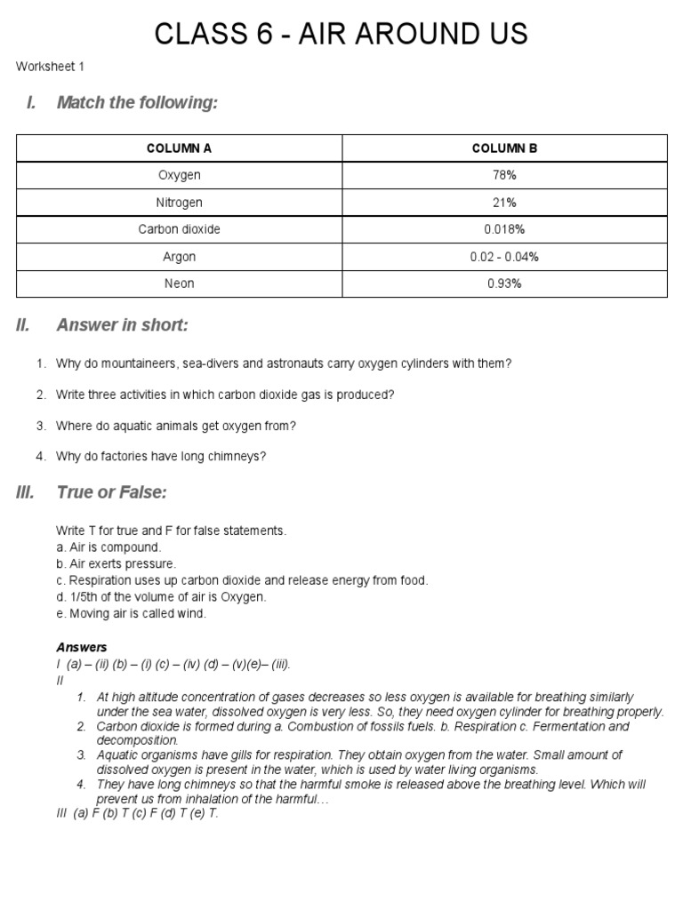 CBSE Class 6 assignment | PDF | Breathing | Water