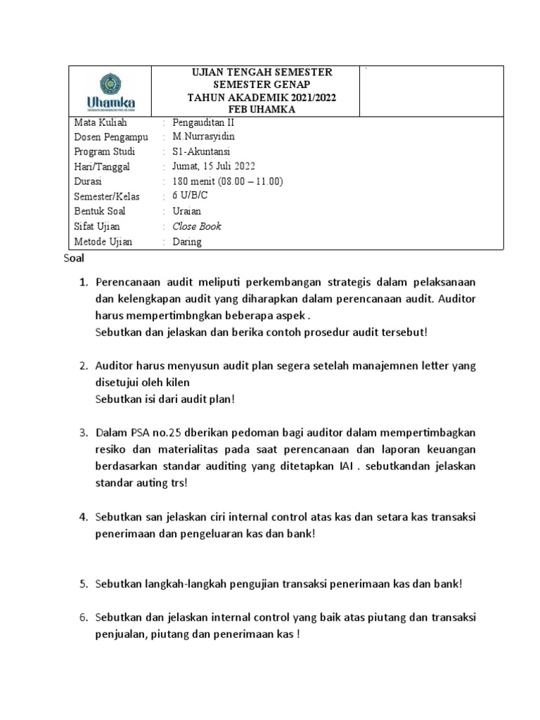 Contoh Perencanaan Audit dalam Ujian | PDF