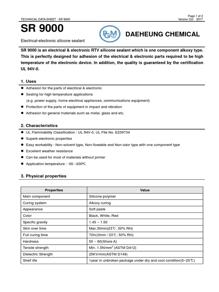 Daeheung Silicon SR9000 | PDF | Silicone | Chemical Substances