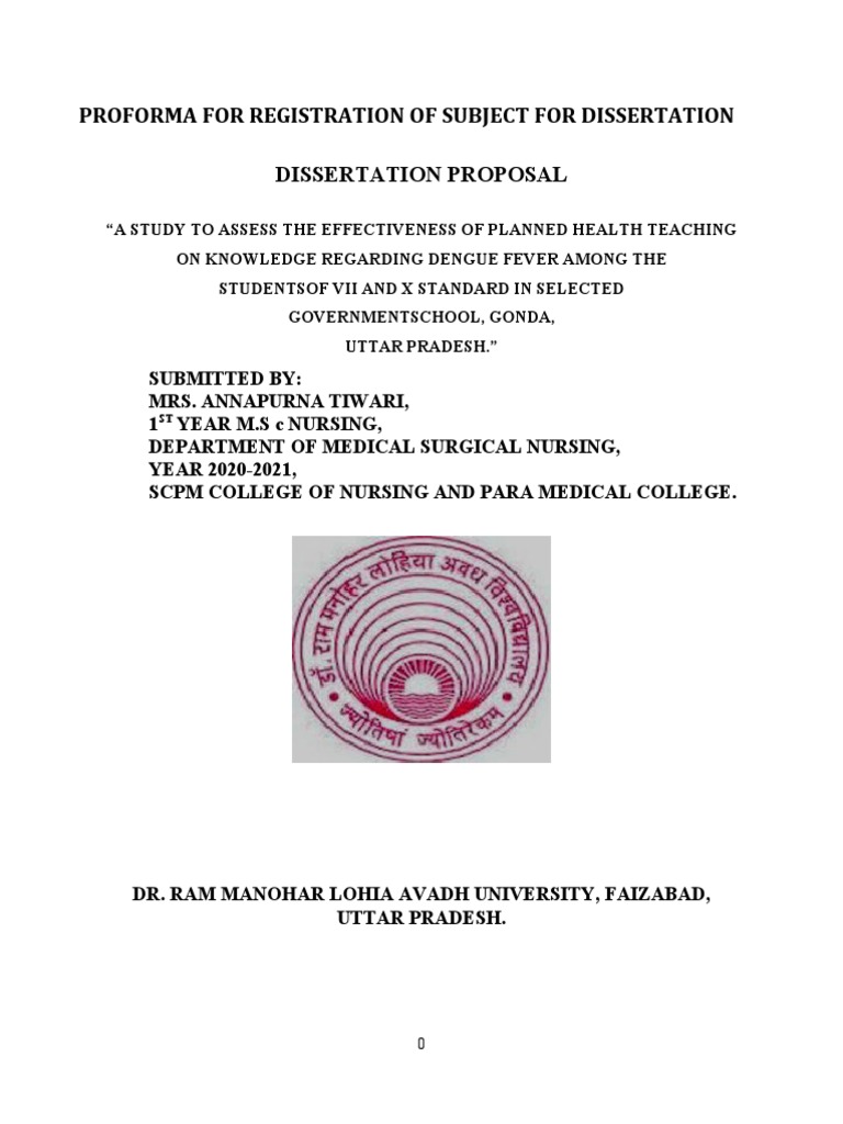 Proforma For Registration of Subject For Dissertation Dissertation ...