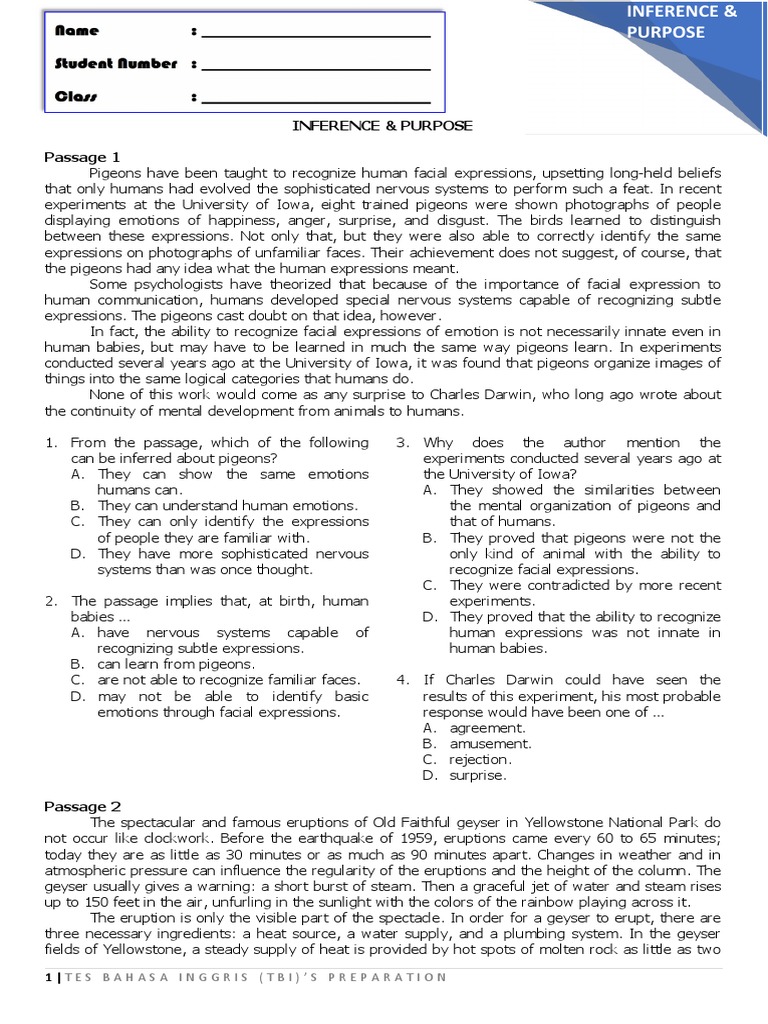 2 (Inference) & Purpose Items | PDF | Facial Expression | Water