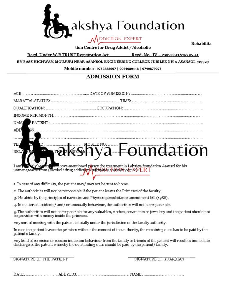Drug & Alcohol Rehab Admission Form | PDF | Social Science | Law
