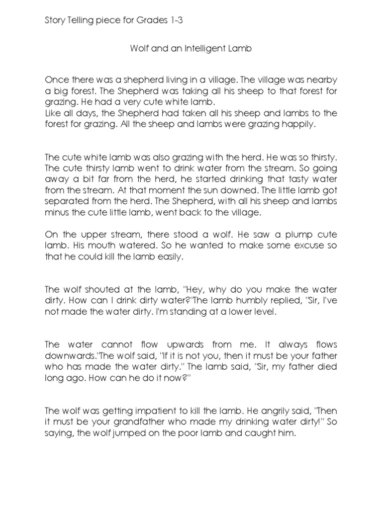 Story Telling Piece For Grades 1-3 | PDF | Sheep | Shepherd
