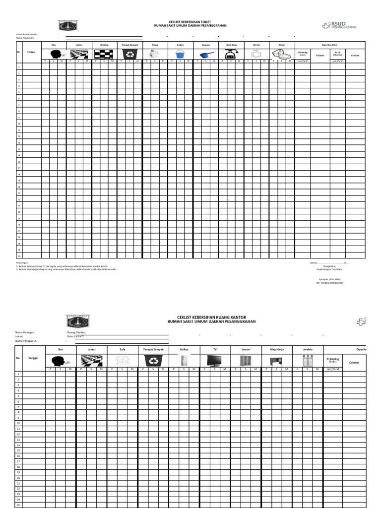 Contoh Ceklis Kebersihan Ruangan (Fix) | PDF