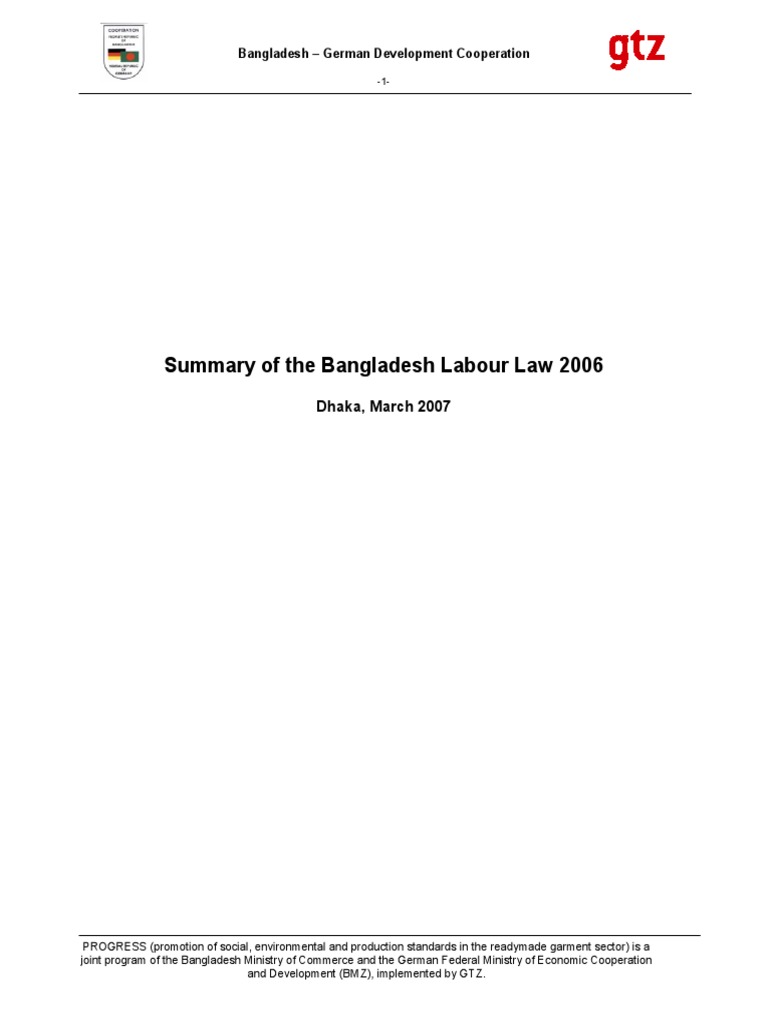 Summary BD Labour Law 2006 | PDF | Employment | Labour Law