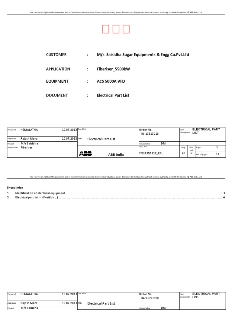ACS 5000 VFD Electrical Part List | PDF