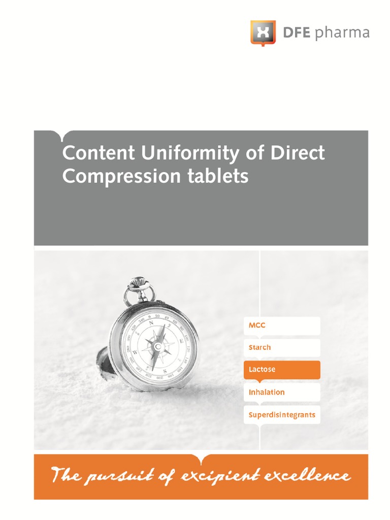 Content Uniformity in Direct Compression | PDF | Tablet (Pharmacy) | Mean