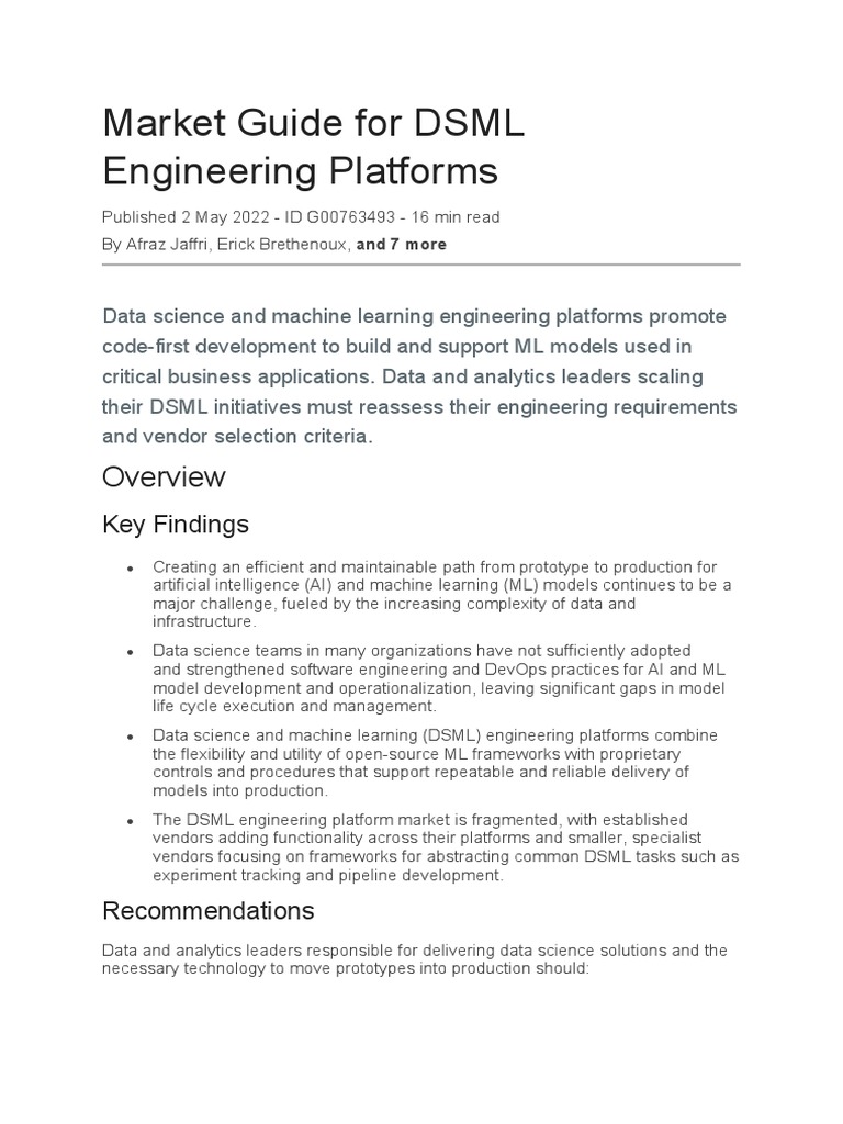Market Guide For DSML Engineering Platforms | PDF | Cloud Computing | Engineering