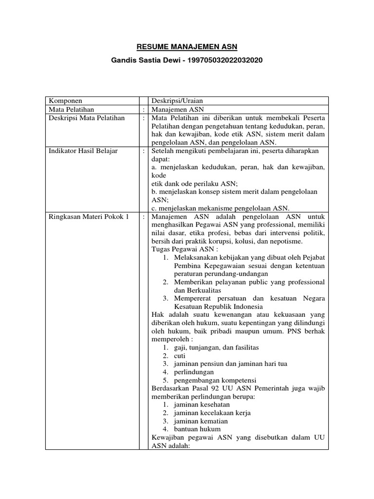 Resume Manajemen Asn | PDF