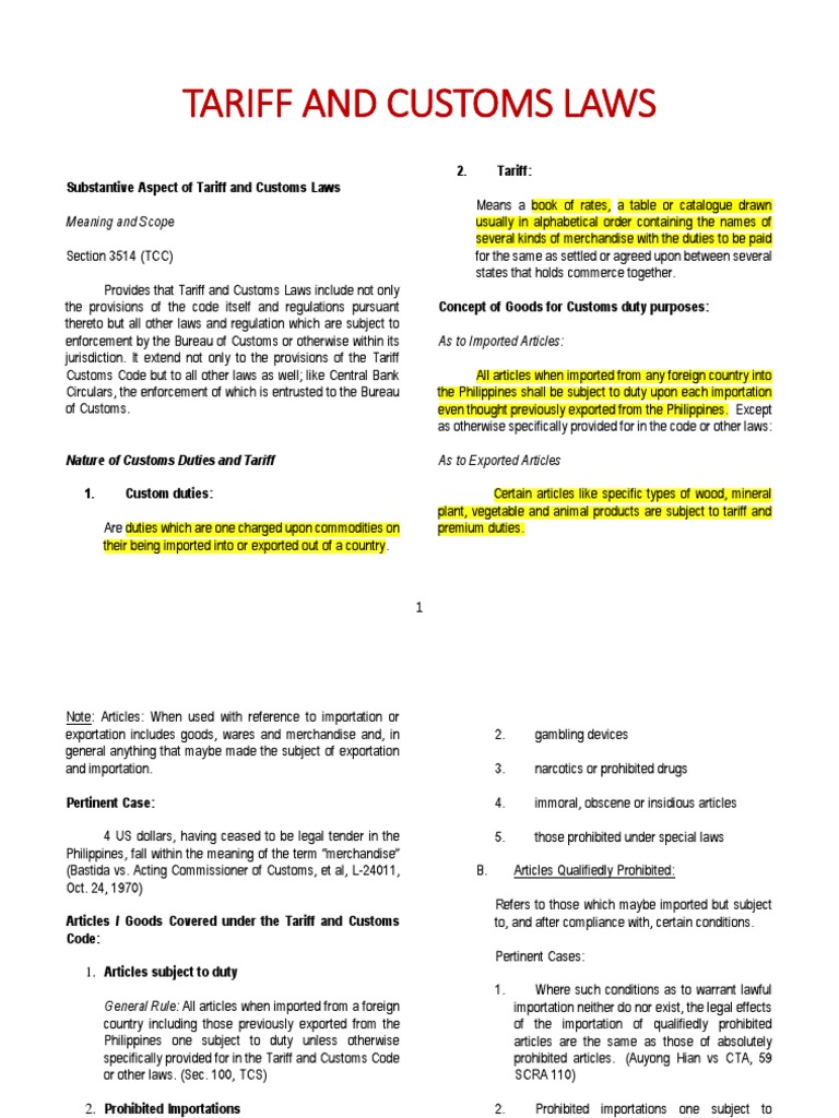 Tariff and Customs Laws Reviewer | PDF | Tariff | Asset Forfeiture