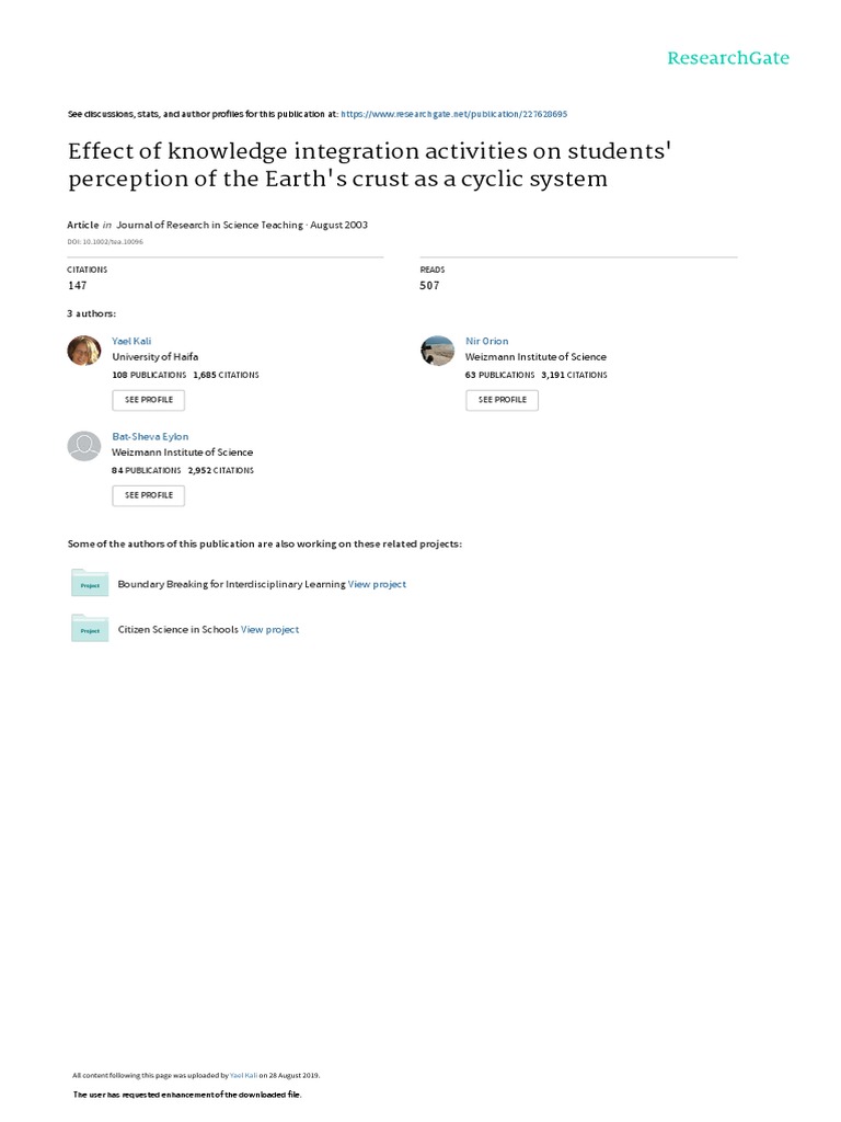 Kali Orion Eylon 2003 Effect of Knowledge Integration Activities On Students' Perception of The ...