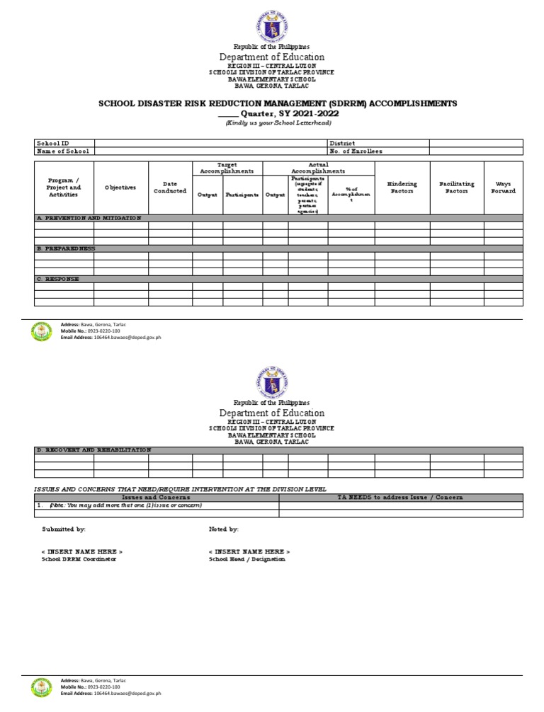 School DRRM 3rd Quarterly Accomplishment Report | PDF